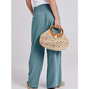 ANRABESS Women Linen Palazzo Pants Summer Boho Wide Leg High Waist Casual Lounge Pant 2025 Beach Travel Vacation Outfits Lake Small