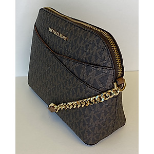 Michael Kors MICHAEL Michael Kors Jet Set Travel MD Dome XCross Crossbody bundled with SM TZ Coinpouch Purse Hook (Signature MK Brown/Luggage)