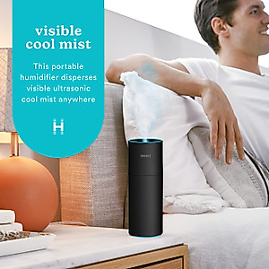 Homedics Portable Humidifier - Small Air Humidifiers for Bedroom, Plants, Office, Travel - Cool Mist Humidifiers, Color-Changing Accent Light, 2 Mist Settings, Black