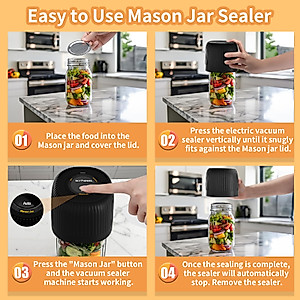 KITOOL Electric Mason Jar Vacuum Sealer Kit, 4 in 1 Automatic Vacuum Sealer for Jars with External Assembly Vacuum Pump Compatible with Vacuum Bags, Wine Bottle, Wide/Regular Mouth Mason Jars
