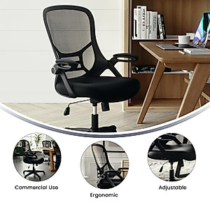 Flash Furniture High Back Black Mesh Ergonomic Swivel Office Chair with Black Frame and Flip-up Arms