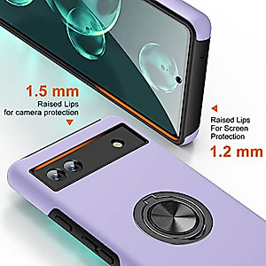JAME for Google Pixel 6A Case 6.1" 2022 with Screen Protector [2 PCS], Shockproof Bumper Case for Google Pixel 6A Case for Women & Men, Pixel 6A Case with Magnetic Ring Holder Kickstand, Purple