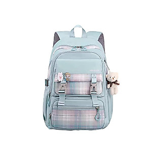 AONUOWE Kawaii Large Capacity Backpack for Boys and Girls Aesthetic Cute Back to School Bag in 5 Colors (Blue)
