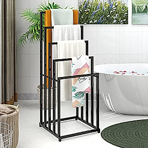 HAHRIR Black Metal 5-Tiers Stainless Steel Towel Racks ,Freestanding Towel Holder for Bathroom Accessories Organizer，for Bath Storage & Hand Towels&Washcloths& Blanket Rack