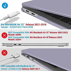 IBENZER Compatible with 2022 2021 2020 MacBook Air 13 inch case M1 A2337 A2179 A1932, Plastic Hard Shell Case for Mac Air 13 Retina Display with Touch ID, Lavendar Gray,AT13LVGY