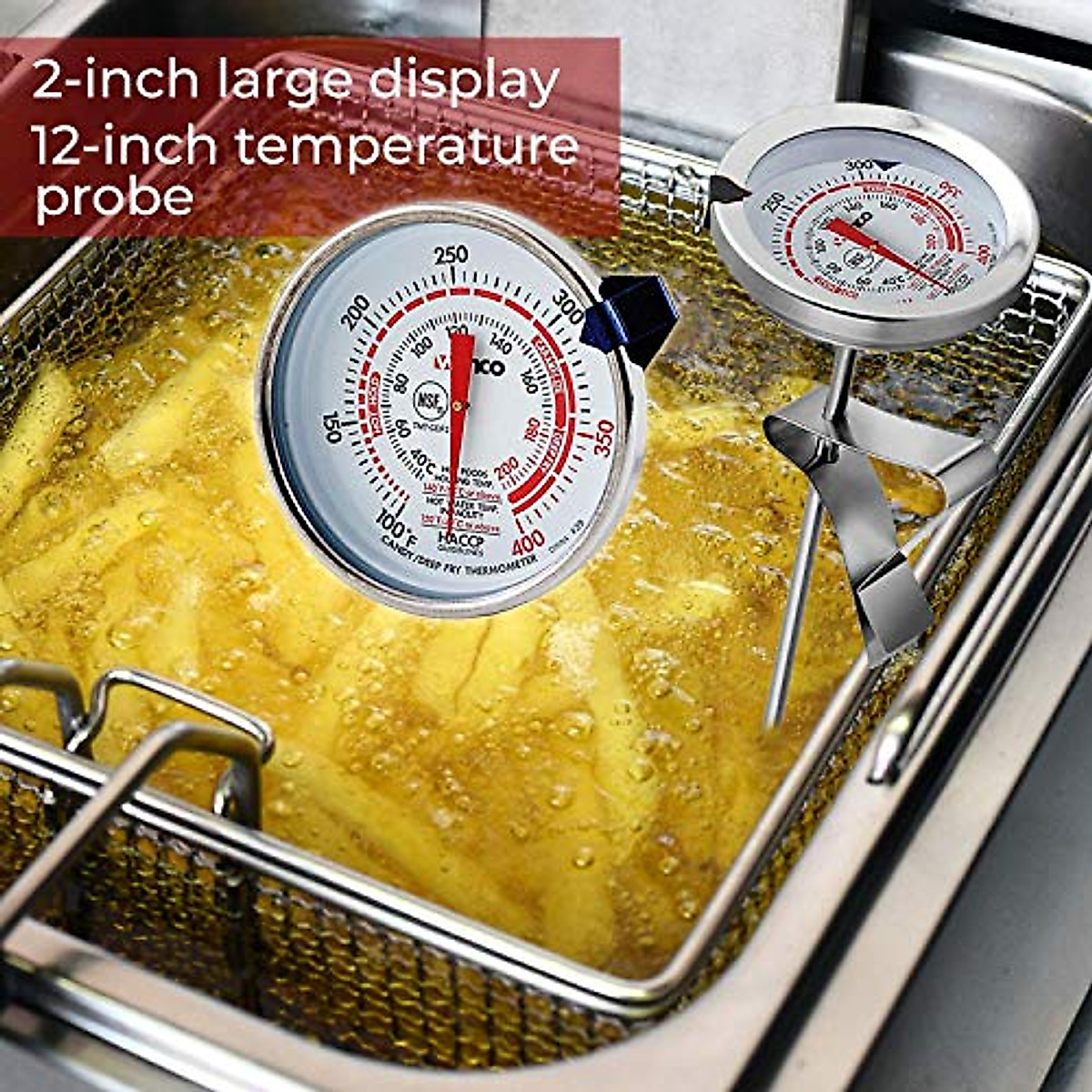 Oil/Deep Fry Thermometer with Oil Skimmer for Cooking | Includes Deep Fryer Thermometer with Clip for Frying Oil, Turkey, BBQ, Grill and Strainer Spoon with Handle for Frying, Cooking, Skimming.