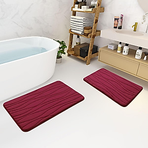 Buganda Memory Foam Bathroom Rug Mat 24x16, Extra Soft and Absorbent Bath Mats, Non-Slip and Machine Washable Bath Rugs for Bathroom Floor,Tub and Shower, Burgundy