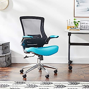 Office Star Ventilated Black Screen Back Faux Leather Manager's Office Chair with Padded Color Flip Arms with Angled Chrome Base, Blue