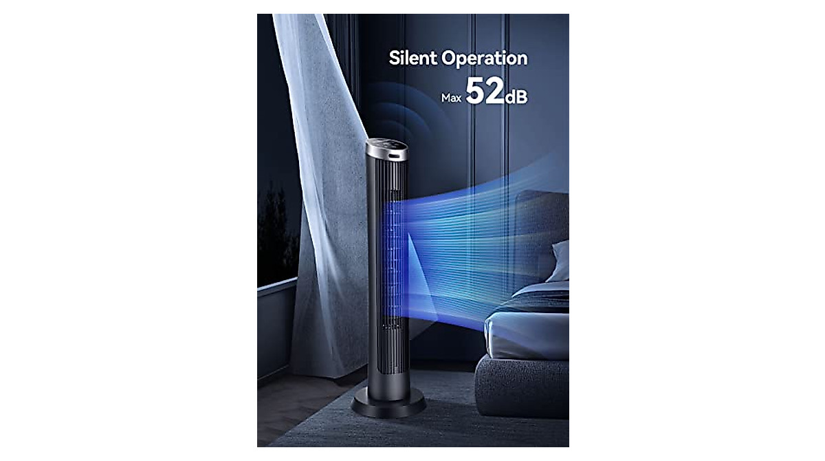 OmniBreeze 36 Inch Bladeless Tower Fan with Remote & Quiet Cooling