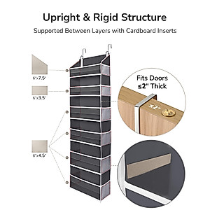 ULG Over Door Organizer with 4 Large Pockets 6 Mesh Side Pockets, 33 lbs Weight Capacity Hanging Storage Organizer with Clear Window for Bedroom Nursery, Baby Kids Toys, Diapers, Dark Grey (1 Pack)