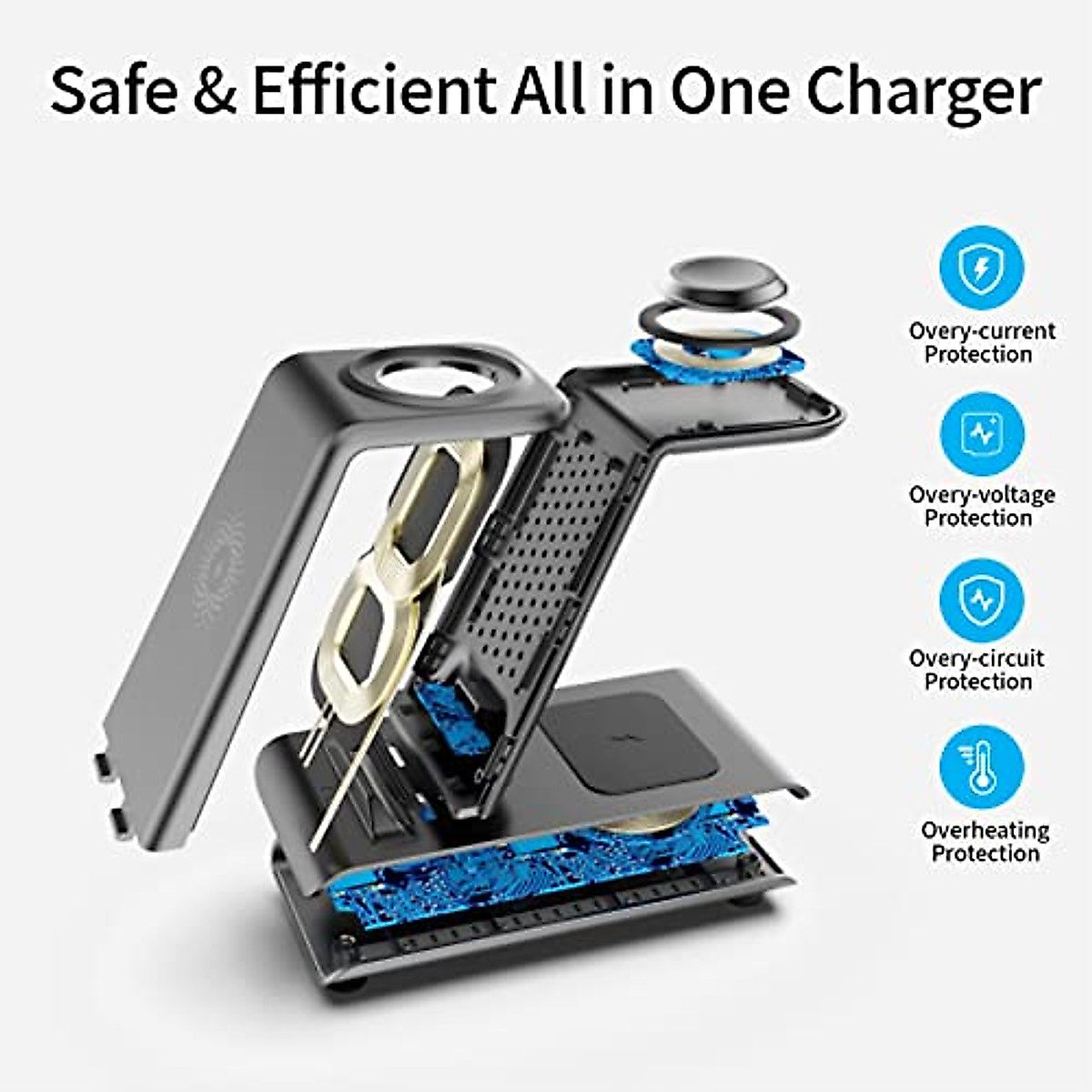 Wireless Charger for Samsung,3 in 1 Charging Station for Magnetic Galaxy Watch 5/5 Pro/4 Active 2/1 Galaxy S23/Ultra/S23+/S22/Note 20/10/Z Flip 4/3 Fold 4/3 Galaxy Buds 2/2 Pro/Live Multiple Devices