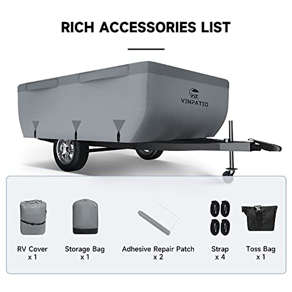 VINPATIO 7 Layers Pop Up Camper Cover, Folding Camper Trailer Cover Fits 12'-14' Trailers, Grey