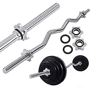 Enjoytime Home Fitness Adjustable 47" Barbell Weight Bar Standard Exercise Curl Bar (1 Set, Multicolor)