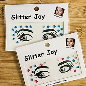 Eye Corners Face Jewels Blue Stars Bindi Rhinestone Festival Face Gems Tattoo Decorations Jewels Body Glitter Crystal Sticker Temporary Face Tattoo for Festival Rave Outfit, 2-Pack