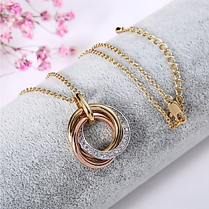 Ascona S925 Sterling Silver 3 Circles Necklaces Tricolor Generation Necklace for Women Interlocking Rings Pendant Necklace Great Grandma Christmas Mothers Day Valentines Day Gifts