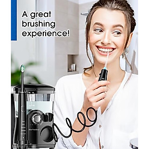 Electric Toothbrush with Water Flosser,600ML Oral Irrigator Water Flosser with 7 Jet Tips,10 Adjustable Water Pressure,Sonic Electric Toothbrush with 2 Brush Heads,5 Modes(Black)