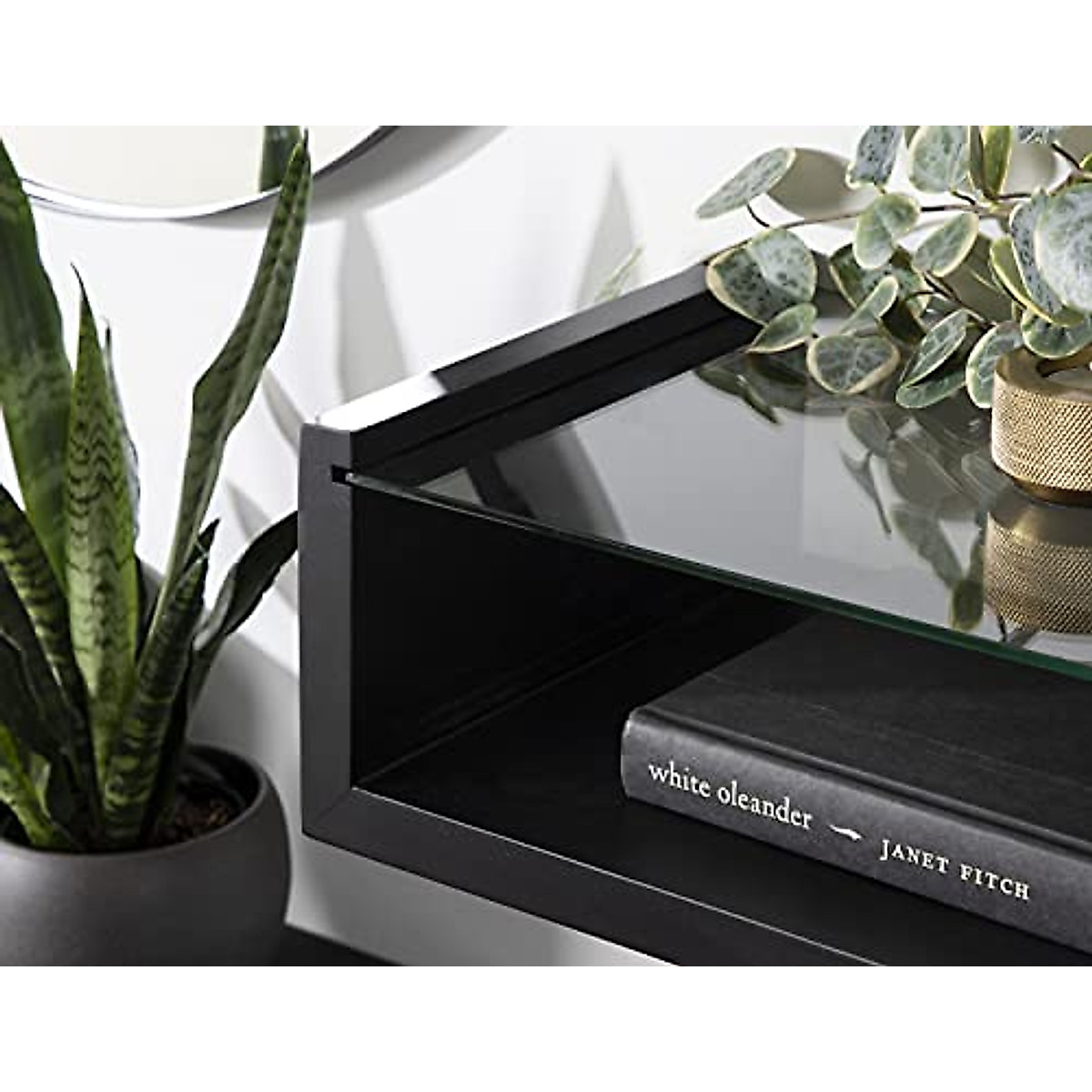 Kate and Laurel Holt Modern Floating Shelf, 18 x 10, Black, Floating Wood Shelf with Tempered Glass Top for Storage and Display