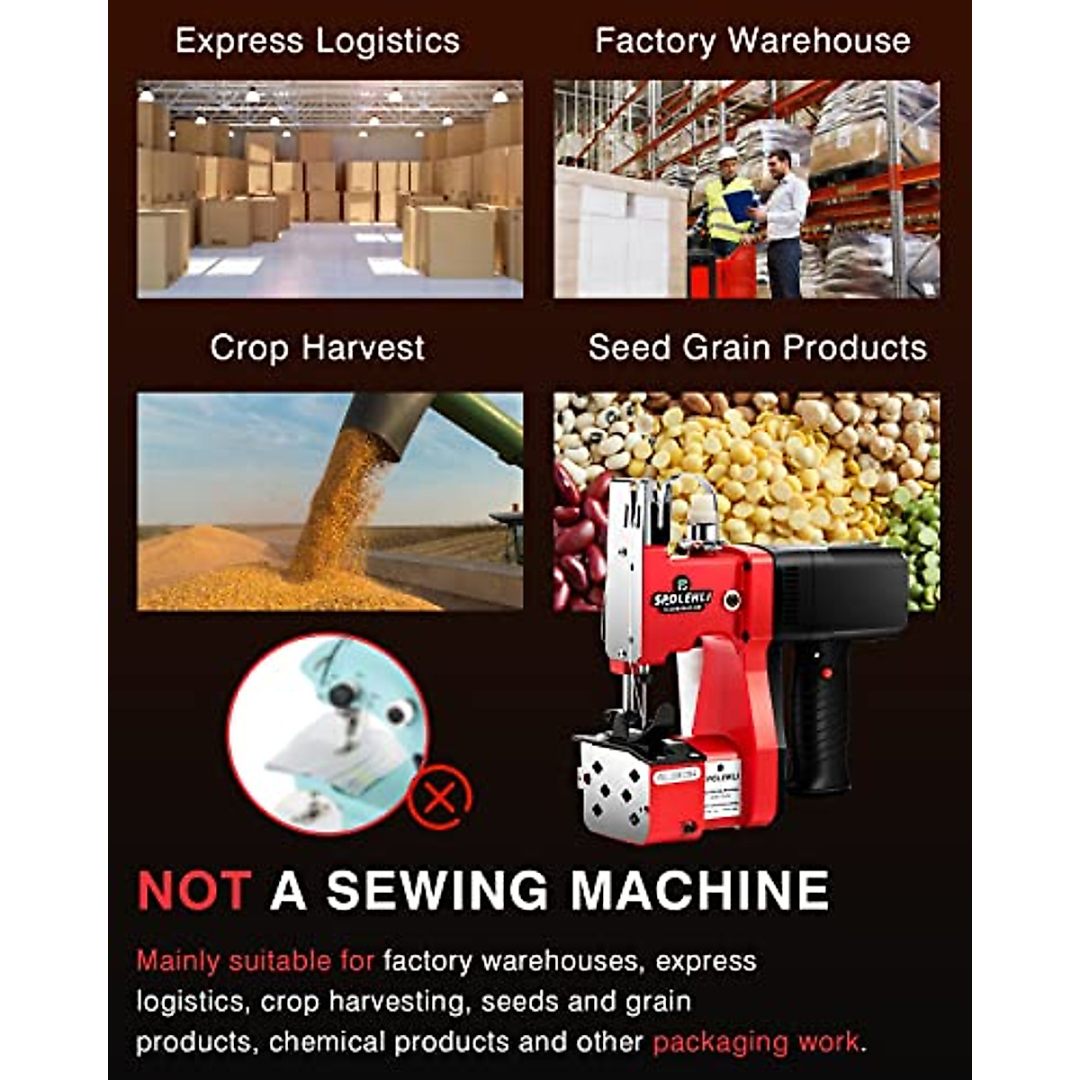Spolehli Bag Sewing Machine Bag Sealing Machine Bag Closer Bag Closing Machine Bag Stitching Machine Industrial Sewing Machine Bag Sealer Sealing Machine for Sack Woven Kraft Kraft Paper Bag Sealing 110v US plug with CE (Red)