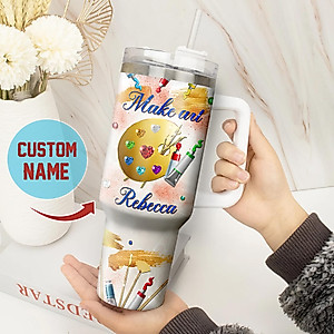 WAZONE Personalized Make Art And She Lived Happily Ever After Stainless Steel Tumbler 40oz with Handle and Straw Insulated Gifts Cool For Girl Painting Lover Painters Artists Teachers