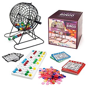 Royal Bingo Supplies Jumbo Bingo Game Set for Adults, Seniors, Family & Kids - 100 Cards 500 Chips 75 Balls, XL Roller Cage & Board
