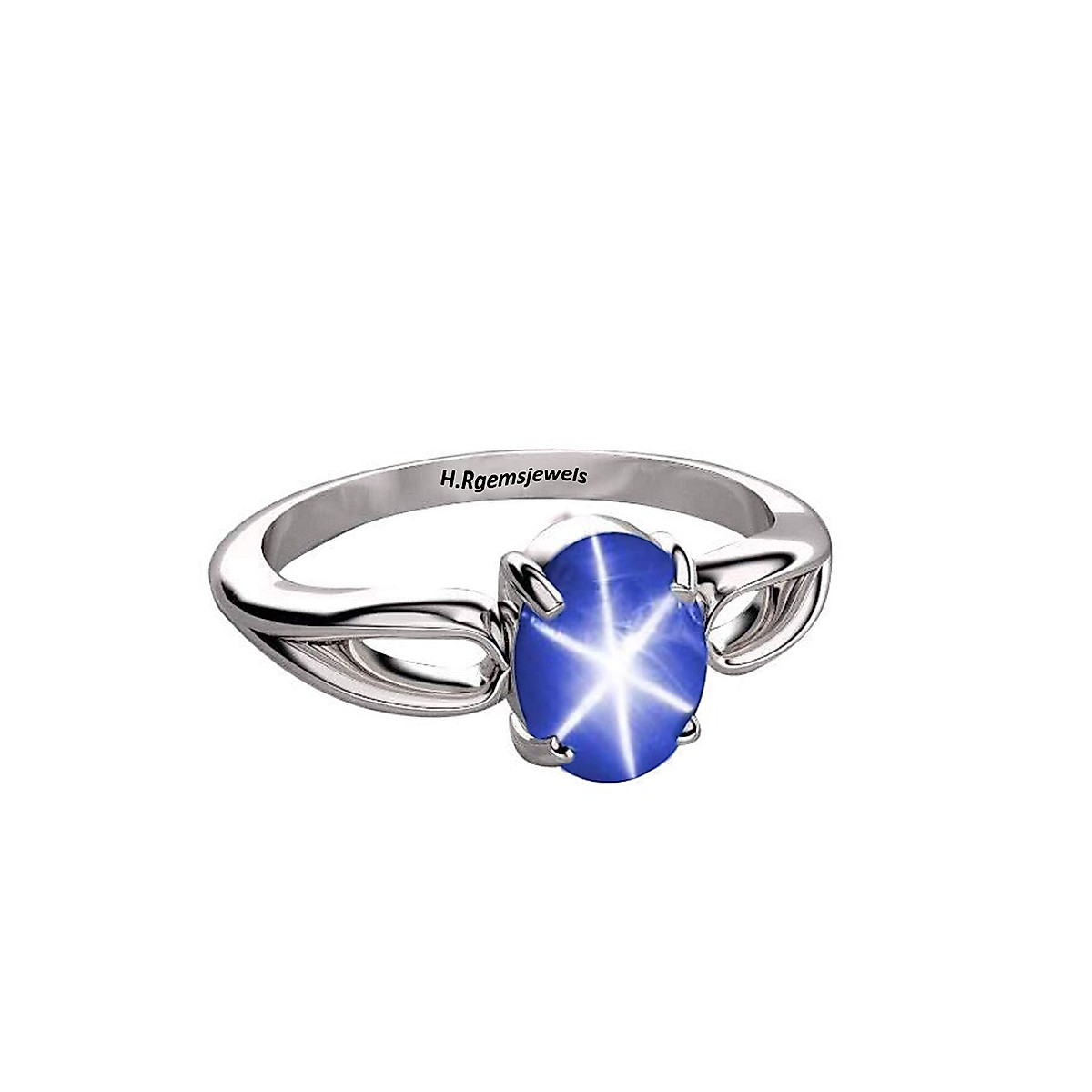 Blue Star Sapphire Halo Ring with Natural White Zircon & Lab Created Sapphire Gemstone 925 Sterling Silver Rhodium Plated Ring For Bridal (Sterling Silver, 8)