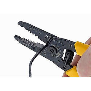 IDEAL Electrical 45-120 T-5 T-Stripper - 10-20 AWG, Yellow Wire Stripper with Looping Holes, Plier Nose, Spring Loaded Automatic Opening,Black