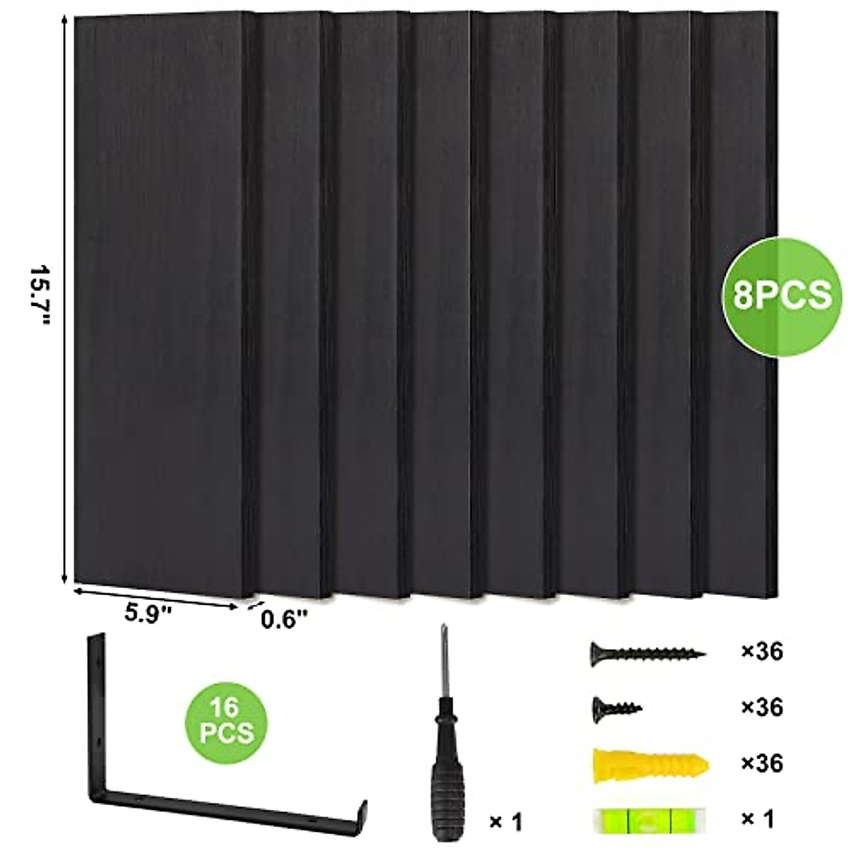 YGEOMER Floating Shelves, Wood Shelves, Long Wall Shelf, Set of 8, Rustic Wall Shelves, Wood Floating Shelf for Bedroom, Living Room, Book and Bathroom (Black)