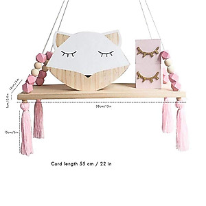Floating Shelf, Wall Shelf Child Decorative Shelf Hanging with Rope and Wooden Board Princess Bedroom Wall Mounted Shelf for Bathroom Decor, Bedroom, Living Room and Plants (Pink)