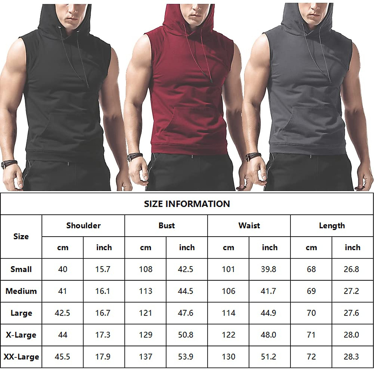 Aixdir Sleeveless Shirts for Men Casual Hoodie Tank Tops Gym Workout with Pocket Royal Blue L
