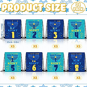 24 Pcs 8 Nights of Hanukkah Gift Bags Drawstring Countdown Calendar Goodies Bag Hanukkah Bag Dreidel Menorah Treat Bags for Kids Jewish Chanukah Wedding Bridal Shower Birthday Decorations