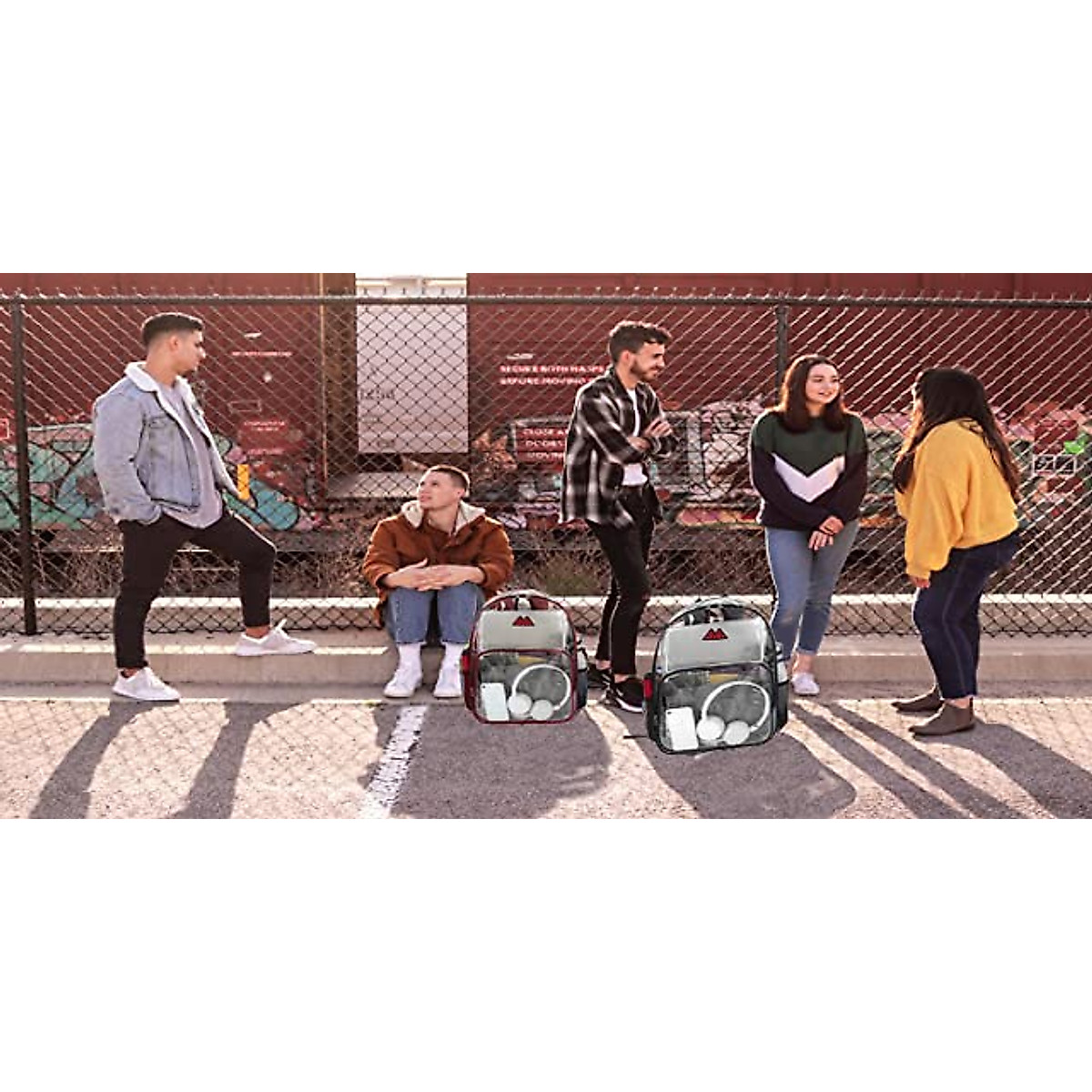 Summit Ridge Waterproof Clear Backpack with Water Bottle Holder Stadium Approved Heavy Duty Clear Backpack Quality See Through Bag (Red)