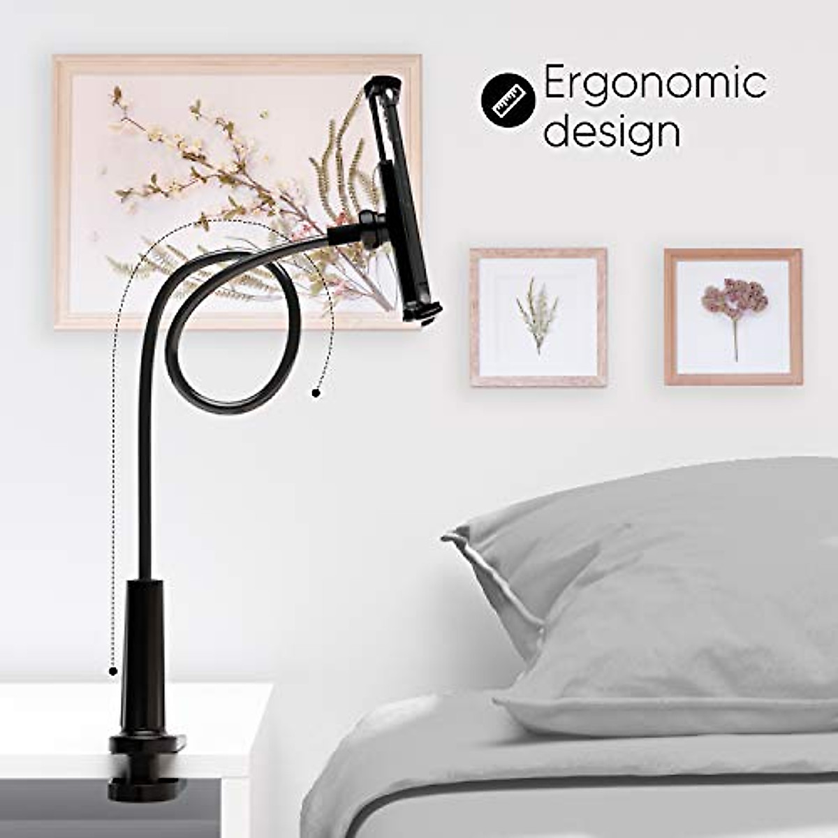 TALK WORKS Gooseneck Clip Mount Compatible w/iPhone 13/13 Pro/13 Pro Max/14/14 Plus/14 Pro/14 Pro Max, Apple, Android, Samsung - Flexible Cell Phone Holder Tabletop Stand (Black)