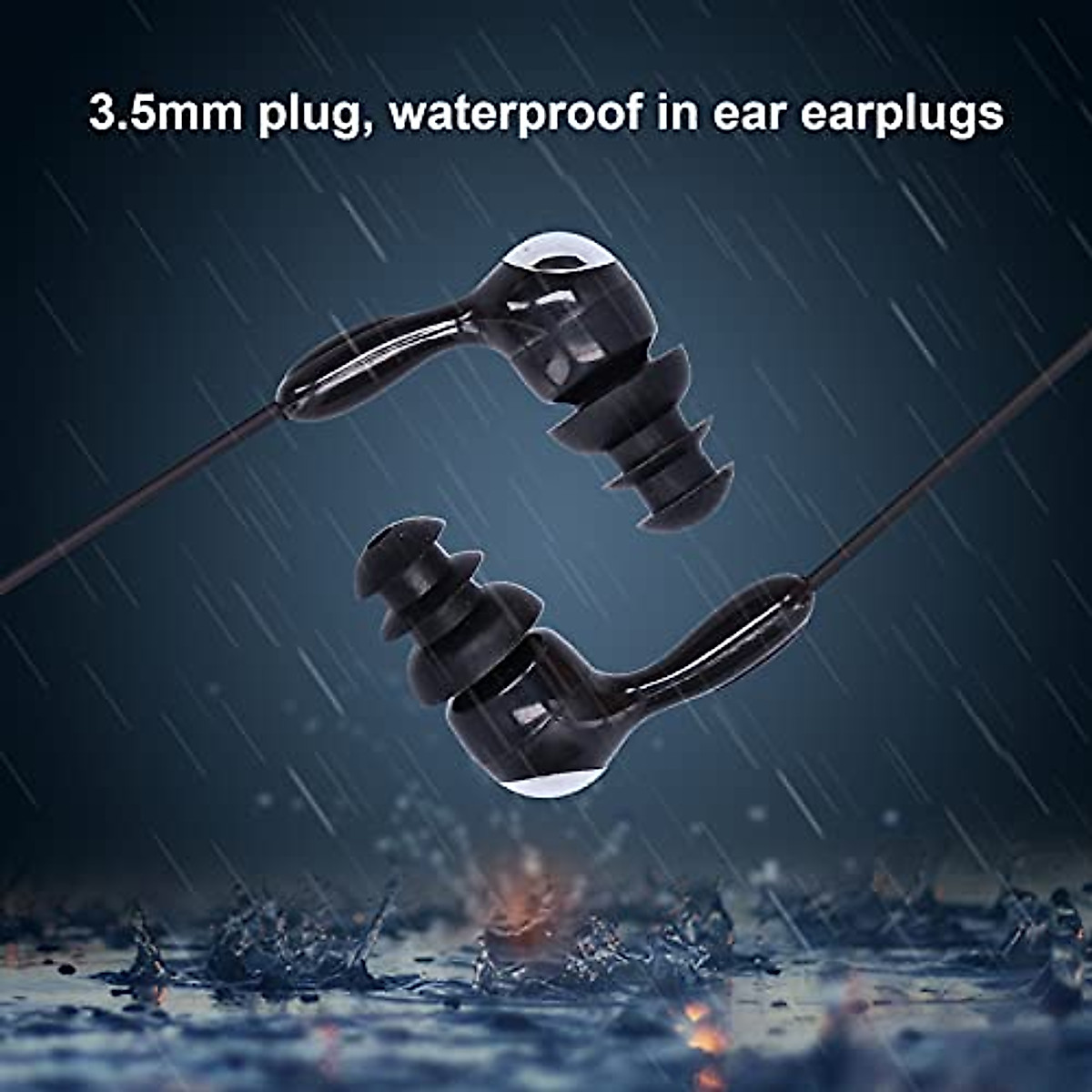 PUSOKEI Short Cord Waterproof Headphone, IP68 Waterproof Shortline in-Ear Tree Earplugs Waterproof Earphone Suitable Fit for Swimming Surfing Running(Black)