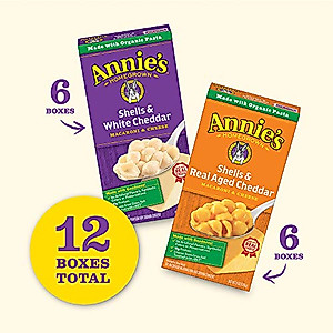 Annie's Organic Macaroni and Cheese Variety Pack, Shells & White Cheddar and Shells & Real Aged Cheddar, 6 oz (Pack of 12)