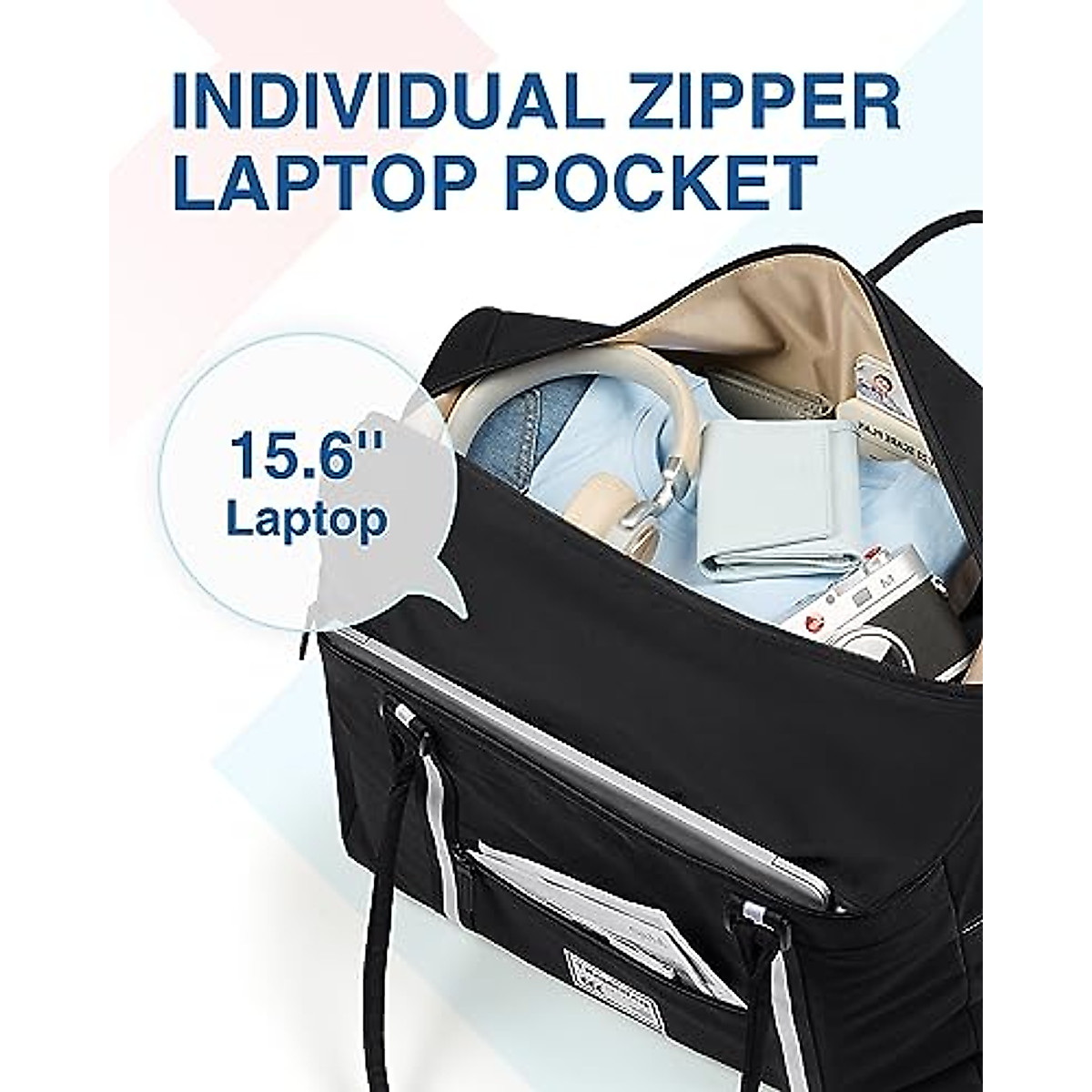 BAGSMART Travel Duffle Bag for Women, Multi Pockets Carry On Weekender Overnight Bag, Foldable Travel Tote Bag for Personal Items, Black