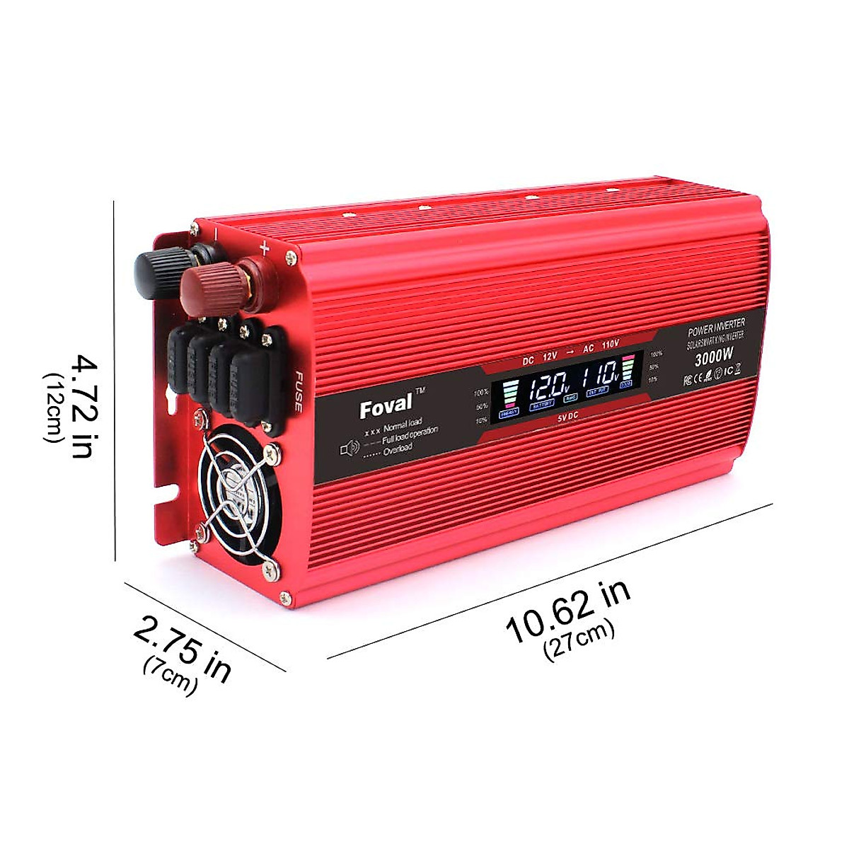 Yinleader Power Inverter 1500W/3000W DC 12V to 110V AC Car Converter with Intelligent LCD Display Dual AC Outlets Dual USB Charging Port for for RV Truck Laptop(Red)