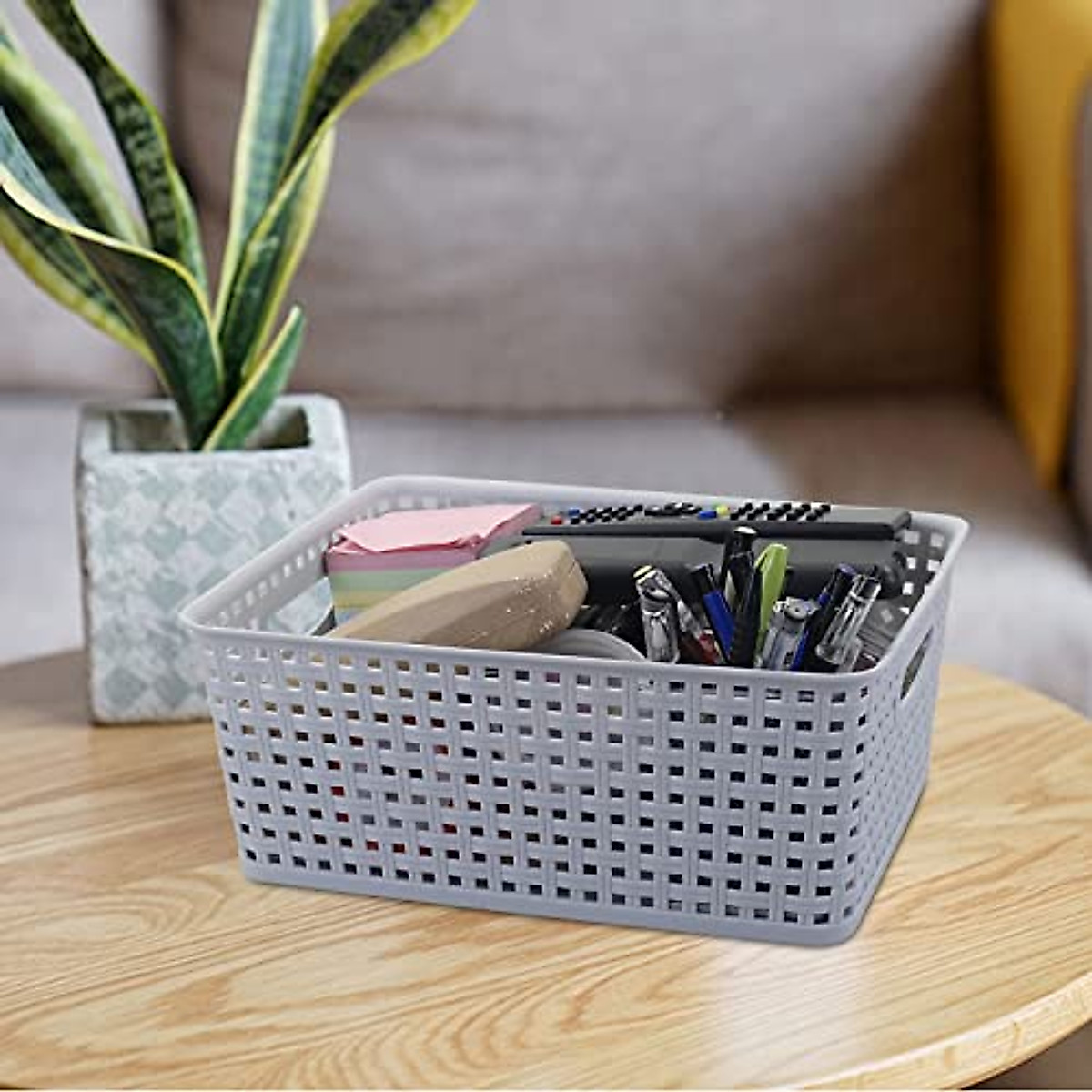 Rinboat Medium Plastic Storage Baskets with Handle, 4 Packs, G