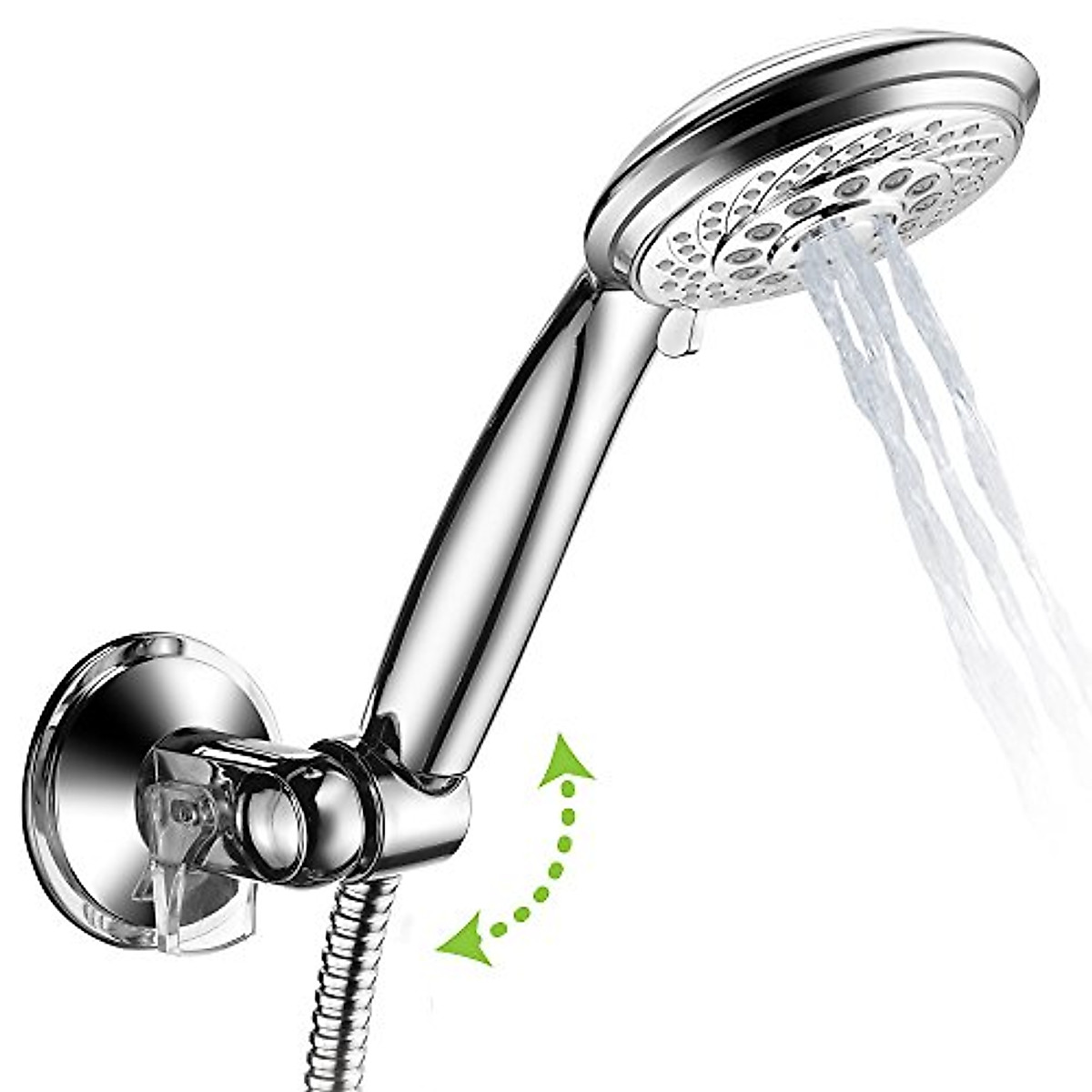 HotelSpa Universal Angle-Adjustable Hand Shower Wall Bracket for Easy Reach/Perfect Angle Fits ANY SHOWER! Patented Push-Lock provides Superior Suction Power. Self-Adhesive Slide-in Holder included