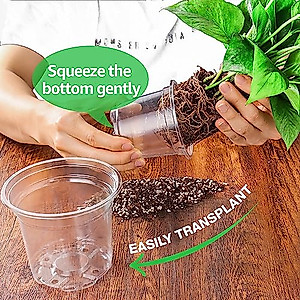 Bonviee 36 Packs 3.5/4/5 Inch Clear Nursery Pots, Transparent Plastic Planter with Drainage Holes, Seed Starting Pot Flower Plant Container -Clear