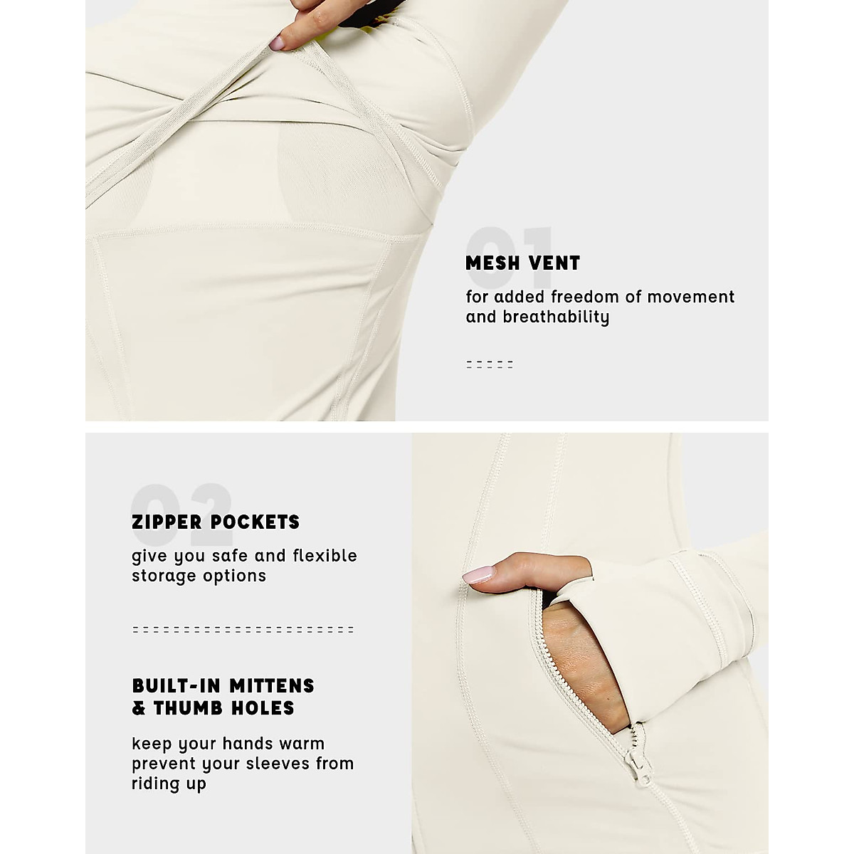 GYM RAINBOW Women's Lightweight Running Jackets Cottony-Soft 4-Way Stretch Zip up Slim Fit Workout Yoga Athletic Jacket(A-Ivory White,Large)