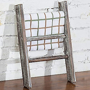 MyGift 16 Inch Rustic Torched Wood Towel Ladder for Kitchen Countertop, Hand Towel Stand Rack