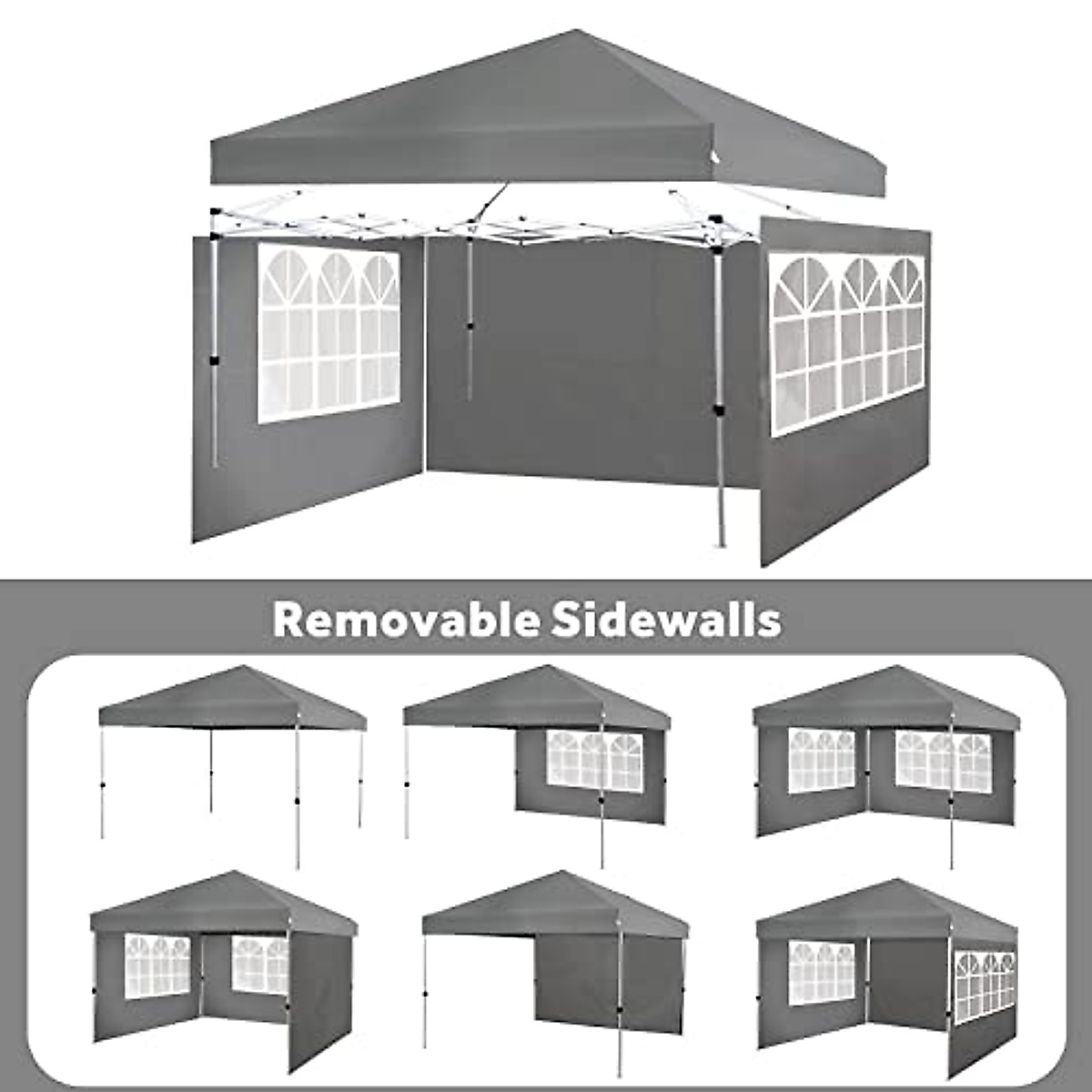 10x10 Pop Up Canopy with Sidewalls, Ez Up Canopy, Portable Instant Canopy, Outdoor Canopy Event Tent, Waterproof Vendor Canopy, Tents for Parties, Wedding, Camping,Grey