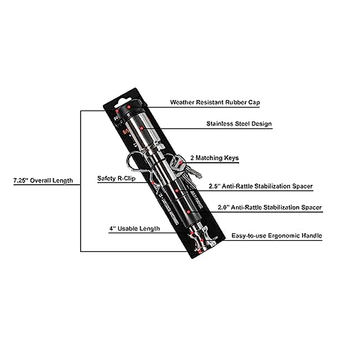 Bulletproof Stainless Steel Trailer Hitch Locking Pin with Weather Resistant Rubber Cap, 5/8” Diameter, Universal Fit, & Compatible with Class 1, 2, 3, 4, & 5 Hitches
