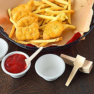 100 Set 2 oz Portion Cups Paper Souffle Portion Cups with Wooden Spoons Disposable Chili Cook Off Sample Cups for Party Supplies (100)