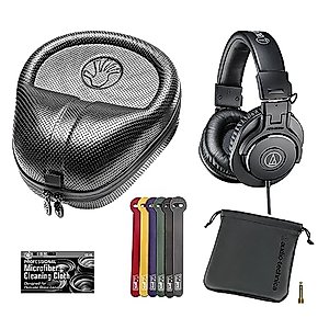 Audio-Technica ATH-M30x Closed-Back Monitor Headphones (Black) + Slappa Full Sized HardBody PRO Headphone Case (SL-HP-07) + Cable Ties + TheImagingWorld Cloth