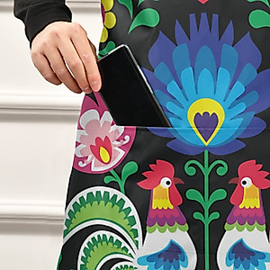 xigua Polish Folk Art Pattern Apron Larger Size Cooking kitchen Baking Unisex Aprons, Aprons for Women with Pockets