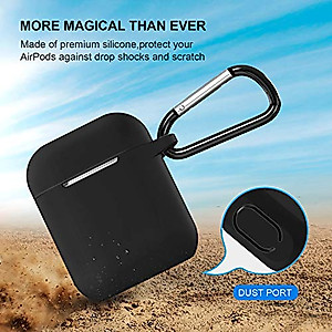 ATUAT AirPods Case Cover, Full Protective Soft Silicone Case Accessories with Keychain for Apple AirPods 1st 2nd Generation Charging Case, Front LED Visible, Black