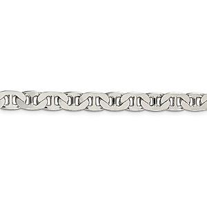 Solid 925 Sterling Silver 6.5mm Anchor Mariner Link Chain Necklace - with Secure Lobster Lock Clasp 20"