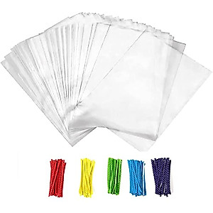 Newkita 4x6 Small Cellophane Bags, Clear Gift Treat Bags for Candy Cake Pop Goodie Party Favor Bags with 4’’ Ties, 100PCS (4'' x 6'')