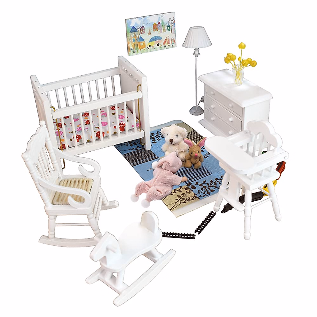 iLAND Miniature Dollhouse Furniture and Accessories for Dollhouse Nursery on 1/12 Scale (Lovely 14pcs)